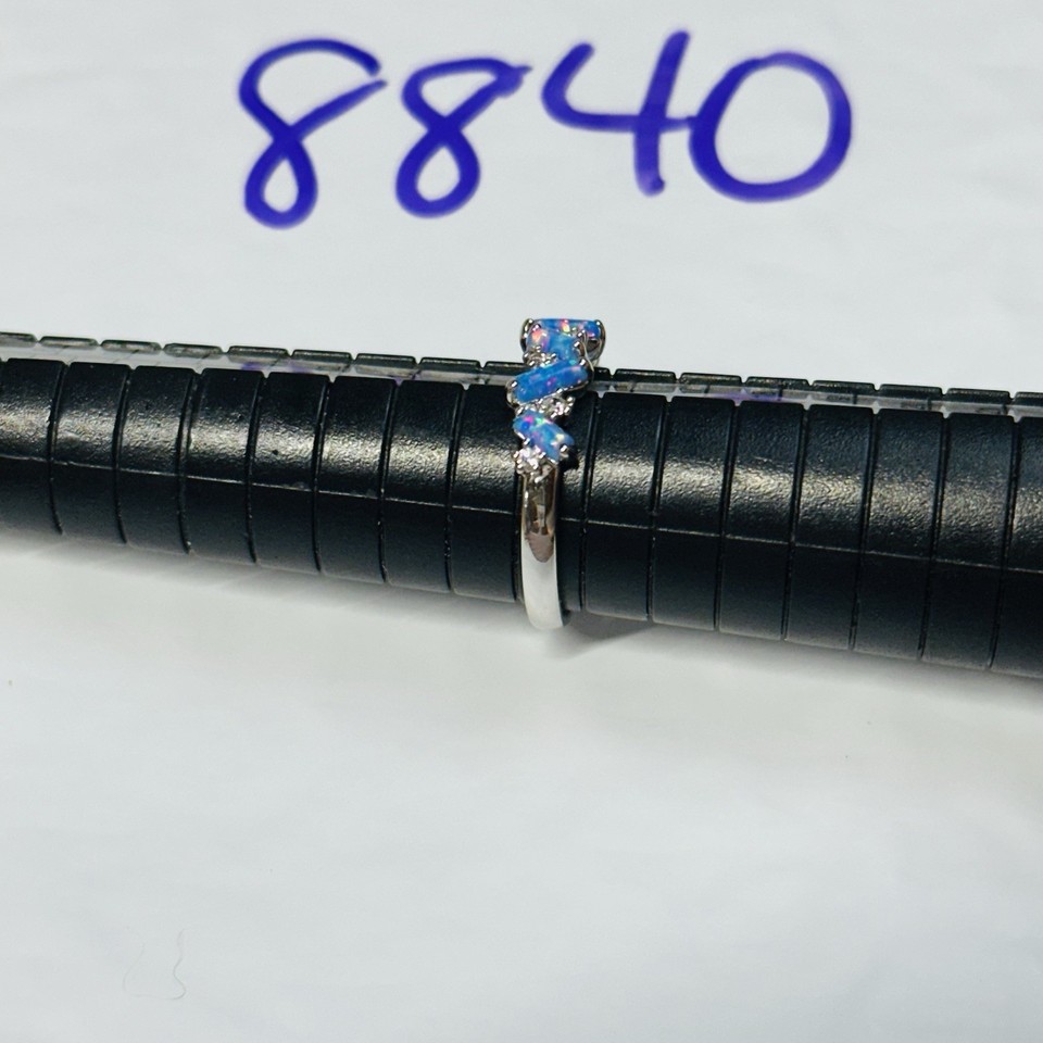 Bomb Party Sz7 BP Ring Fashion Jewelry Light Blue Fire Opal Clusters ...