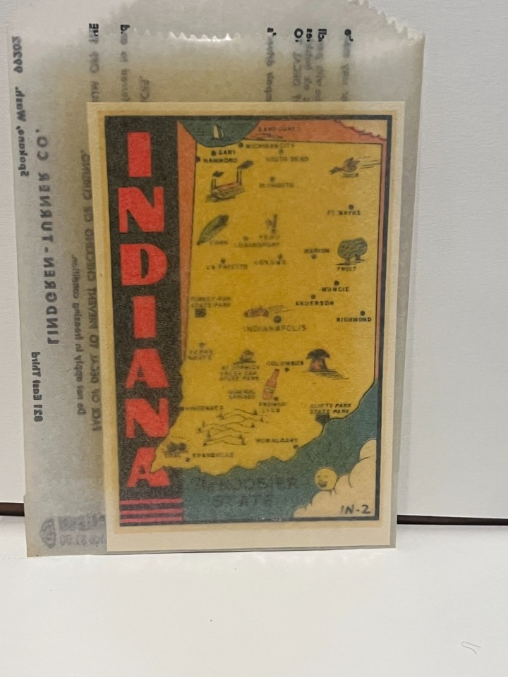 Vintage 1960's Dip Decal Sticker Indiana with Map "The Hoosier State ...