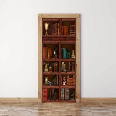 Door Mural Bookcase filled with books - Self Adhesive Fabric Door Wrap ...