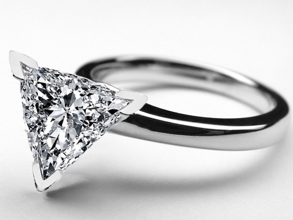 Trillion Diamond Classic Solitaire Engagement Ring Dome Tapered Band ...