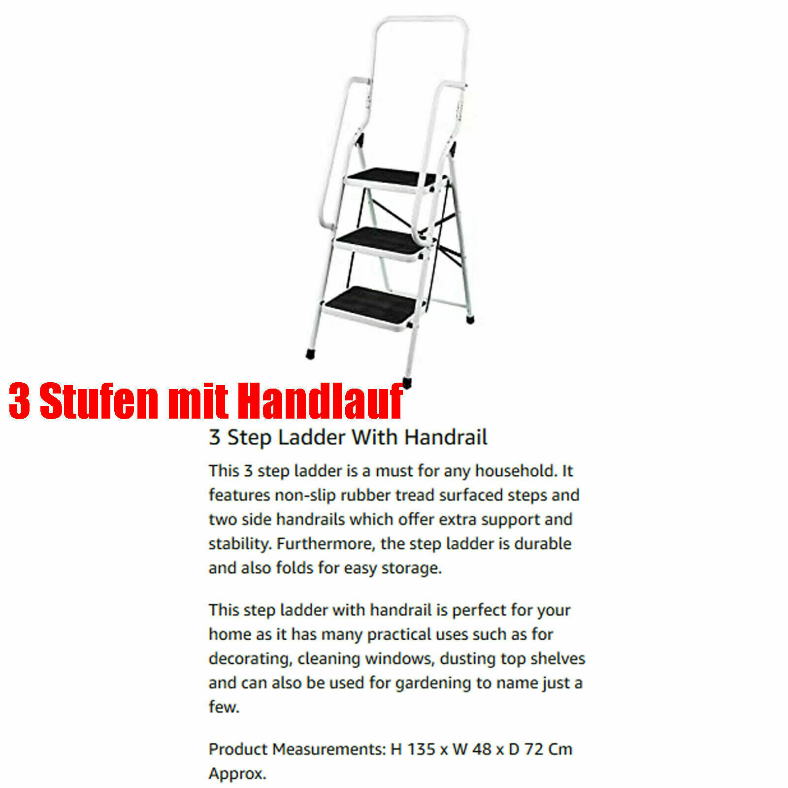 Trittleiter Anti-Rutsch 1-4 Stufen bis 150 kg Leiter HAUSHALTSLEITER ...