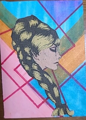 ACEO Art Card Long Braided Hair Disembodied Head Vintage Old Comic ...