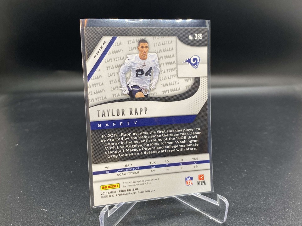 Taylor Rapp 2019 Prizm Pink Auto #385 Washington Rams Bills RC Rookie ...