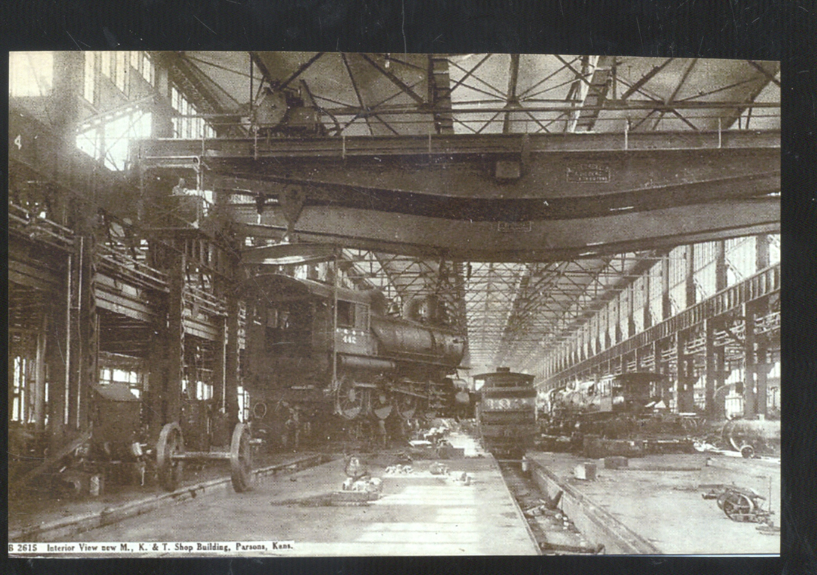 PARSONS KANSAS MK&T KATY RAILROAD STATION SHOPS INTERIOR POSTCARD COPY ...