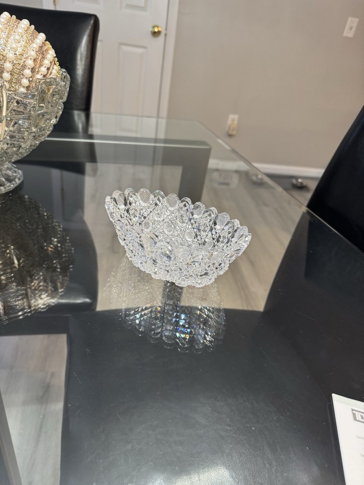 Clear Glass Bowl American Brilliant Pattern Cut Glass Decorative Round ...