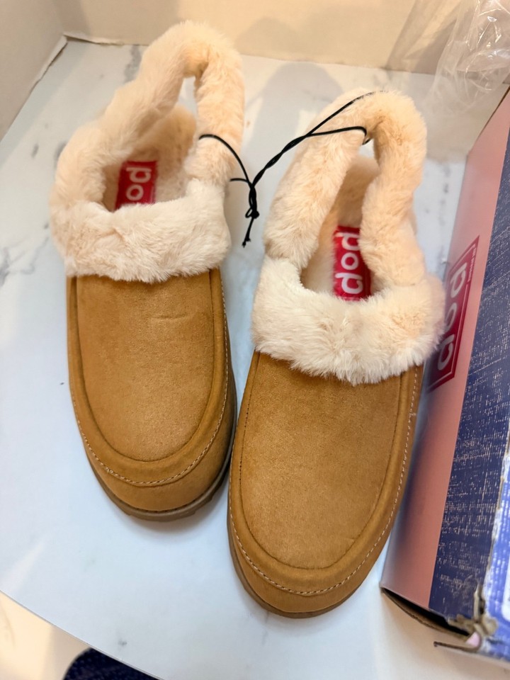 Pop Nimble faux fur trim slipper for Women Size 8M New in Box, Tan | eBay