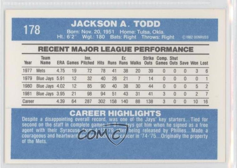1982 Donruss Jackson Todd #178 | eBay