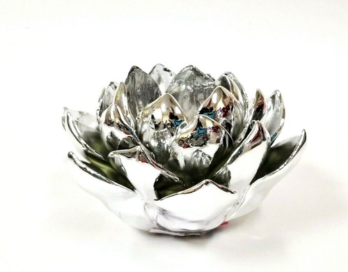 NEW PORCELAIN HANDMADE METALLIC SILVER LOTUS FLOWER SHAPE TEALIGHT ...