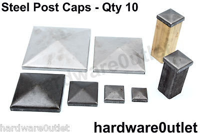 Qty 10 x PRESSED STEEL SQUARE POST CAPS Box Section or Timber Caps with ...