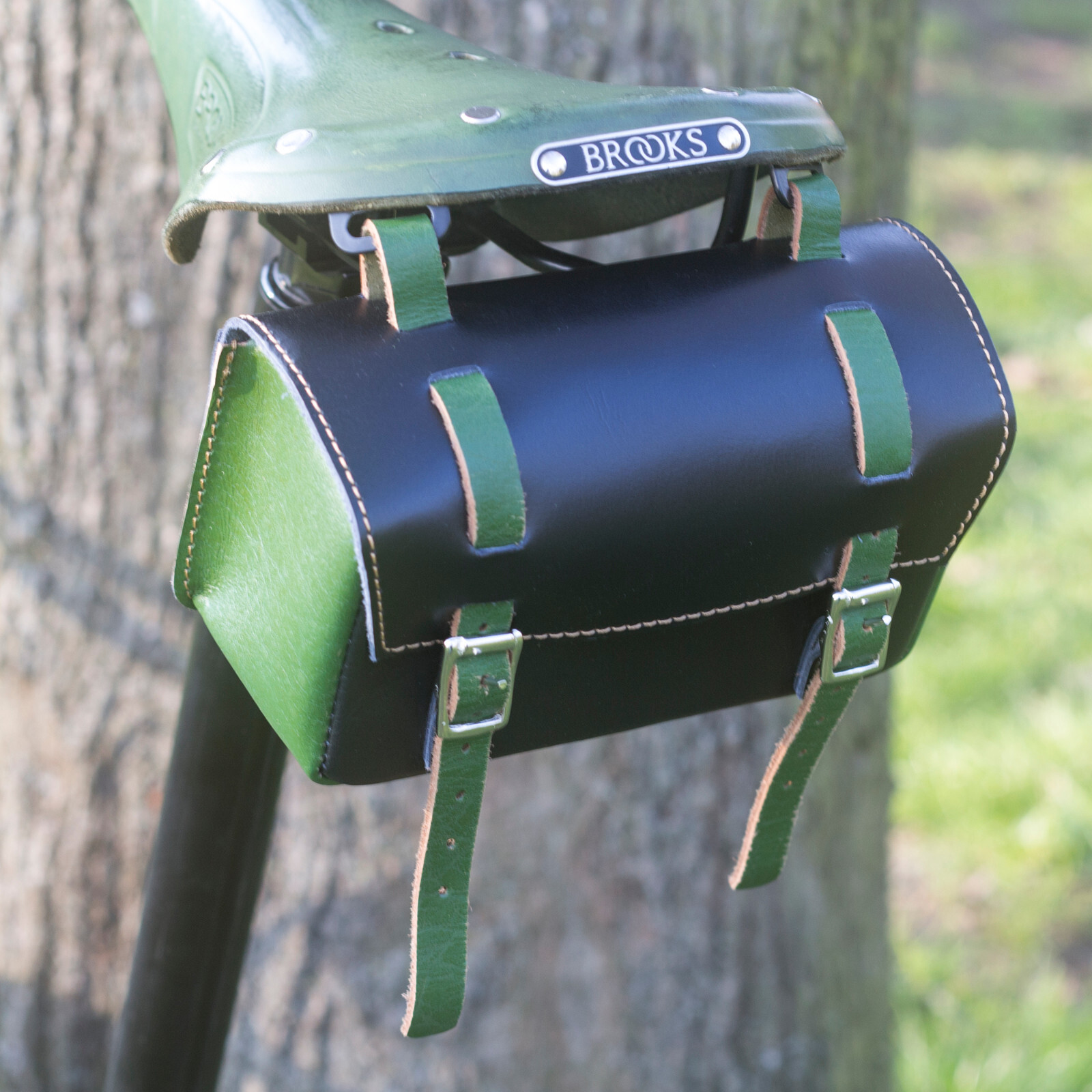 Bicycle Tool Bag Genuine Leather Vintage Retro Bicycle in BLACK GREEN ...