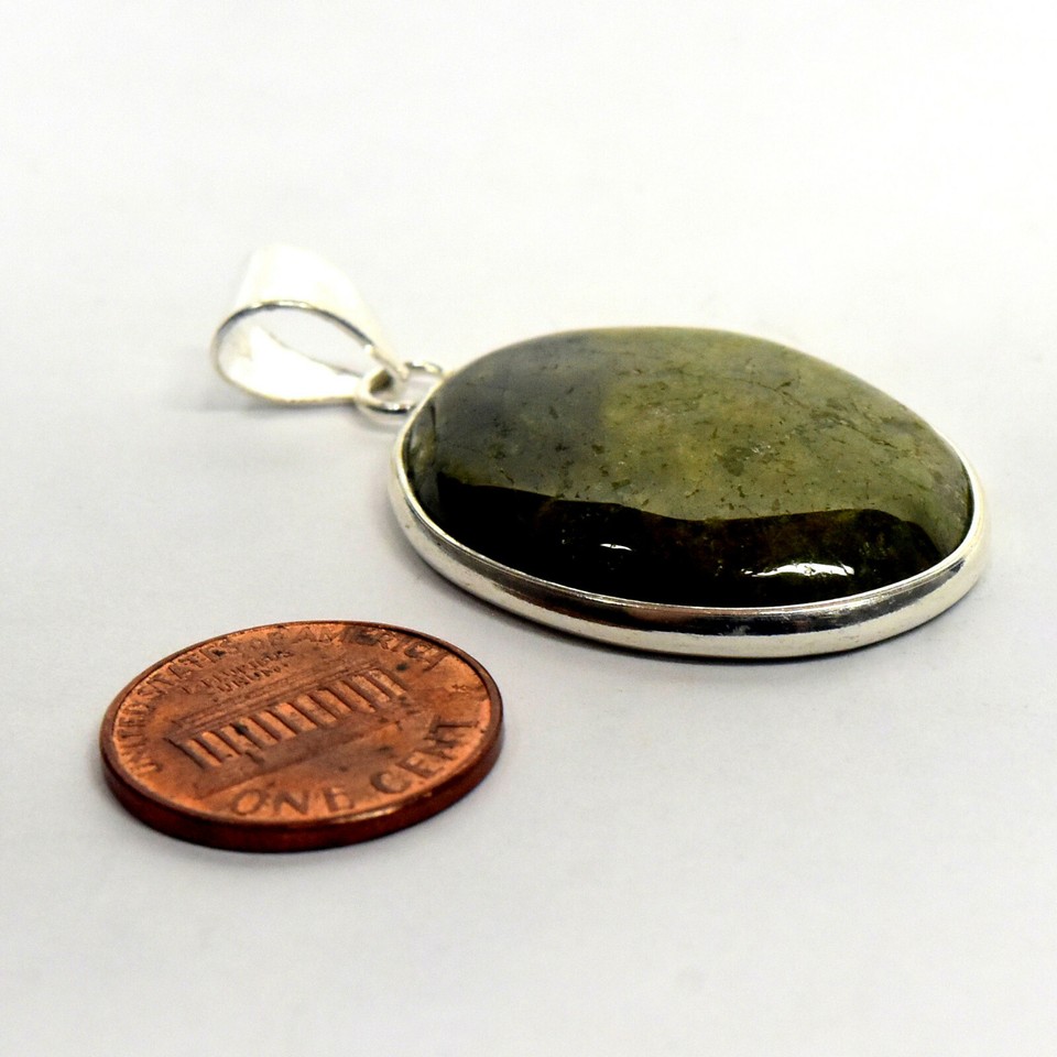 38mm Green Inca Jade Nephrite Pendant Silver Plated Natural Necklace ...