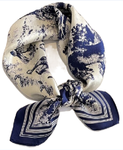 100% Silk 20" small square Scarf Women neckerchief Wrap floral navy ...