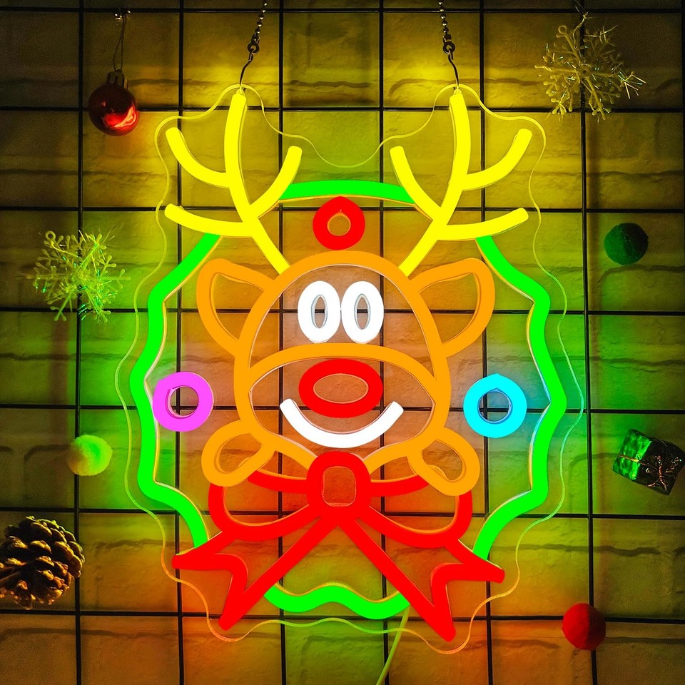 Christmas Neon Sign Wreath Elk Neon Sign for Wall Decor Deer Led Neon ...