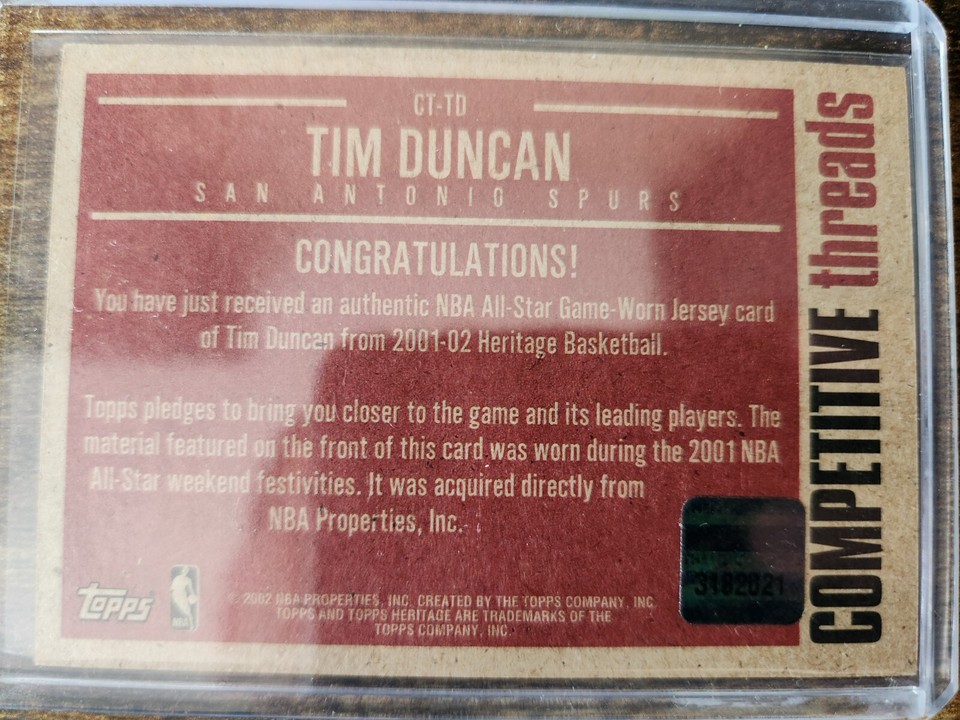 2001-02 Topps Heritage Tim Duncan Competitive Threads Game Jersey #CT ...