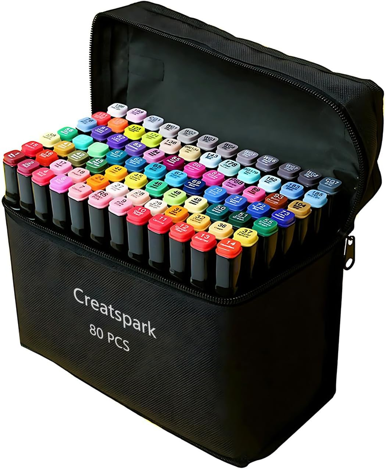 Alcohol Markers 80 Colors with Base Dual Tip Art Drawing Markers for ...