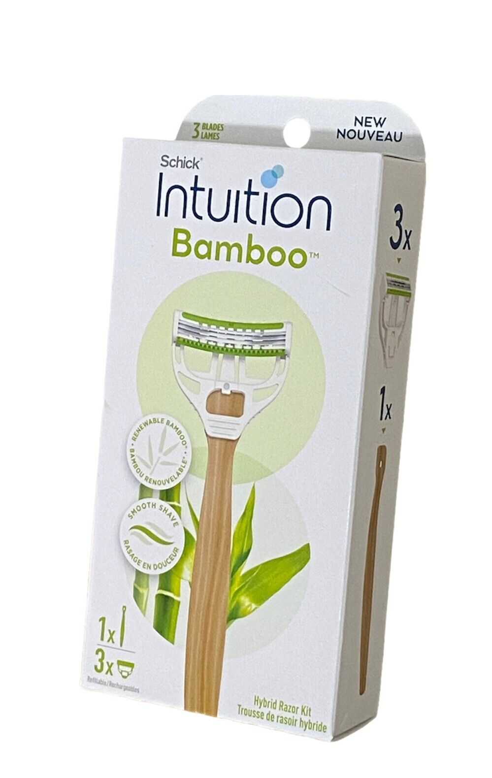 Schick Intuitn Bamboo Women's 3-Blade Razor, 1 Handle + 3 Cartridges | eBay