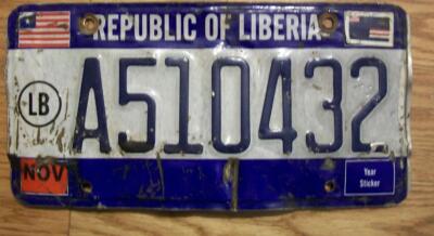 SINGLE LIBERIA, AFRICA LICENSE PLATE - A510432 | eBay