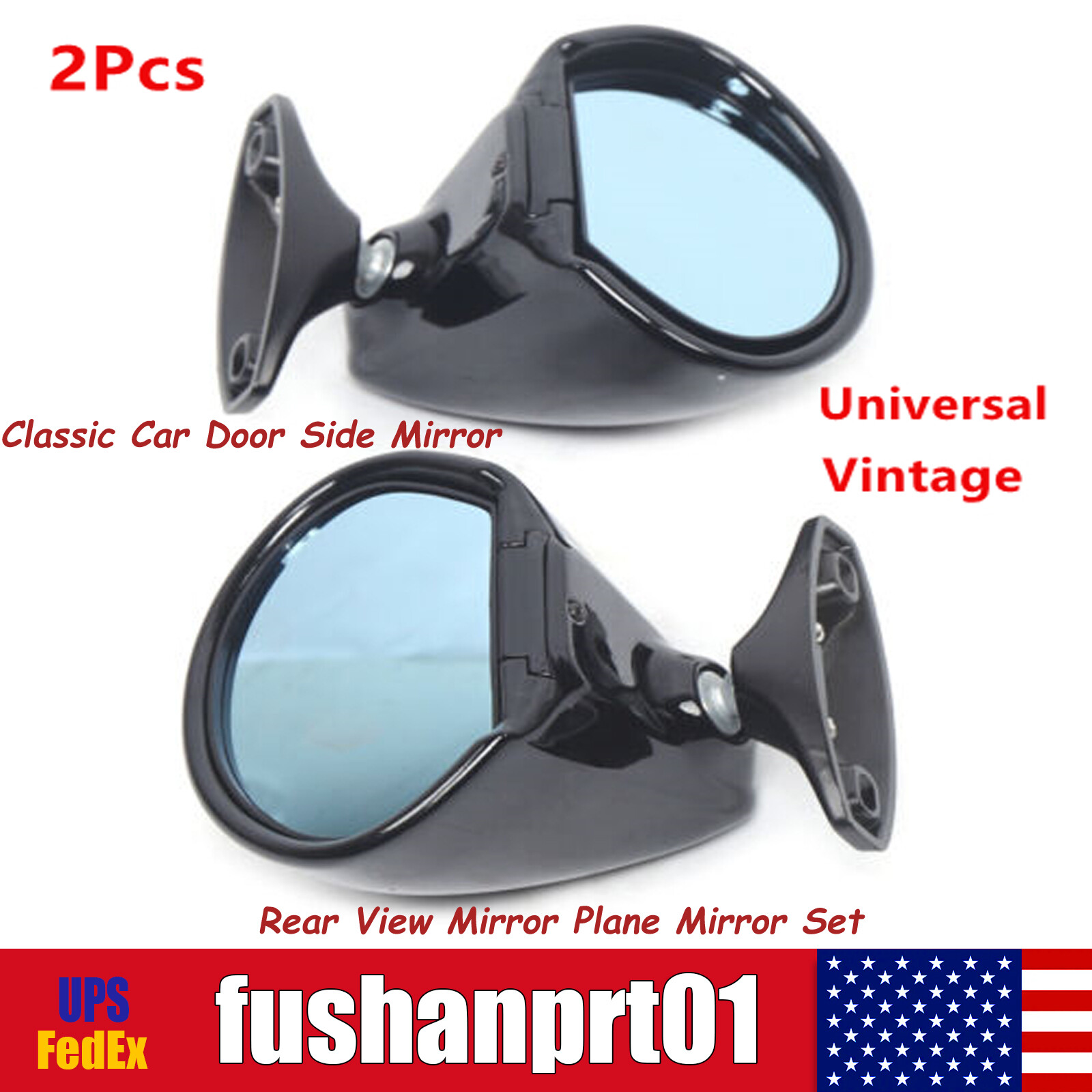 Universal Classic Car Door Side Mirror x2 Rear View Mirror Plane Mirror ...