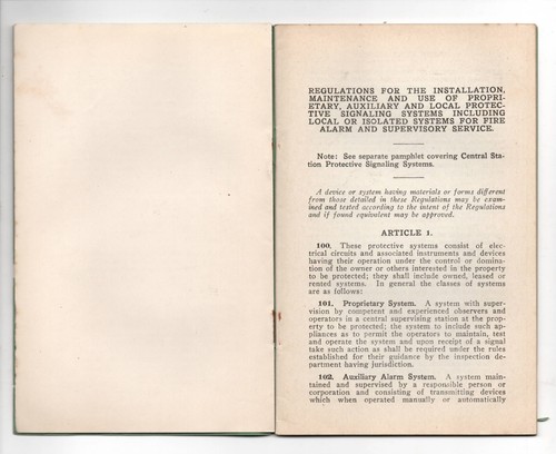 1931 Nat'l Board of Fire Underwriters Booklet Fire Alarm & Watchman ...