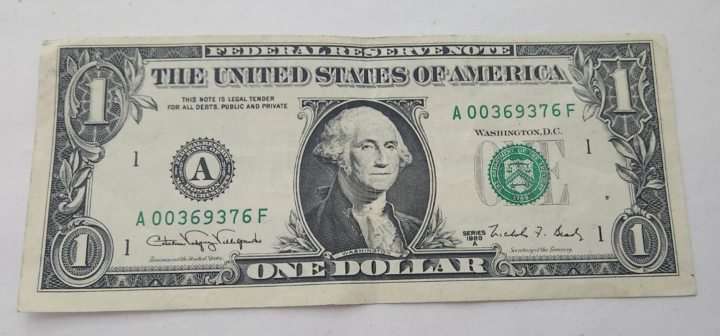1988A $1 Web Note Dollar Bill A003369376F Low Number 5 /6 | eBay