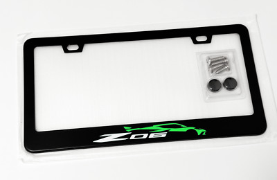 White / Green Z06 C8 Corvette Premium Black Metal License Plate Frame ...