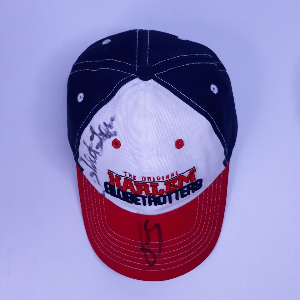 The Original Harlem Globetrotters Red White Blu Hat Autographed Sweet ...