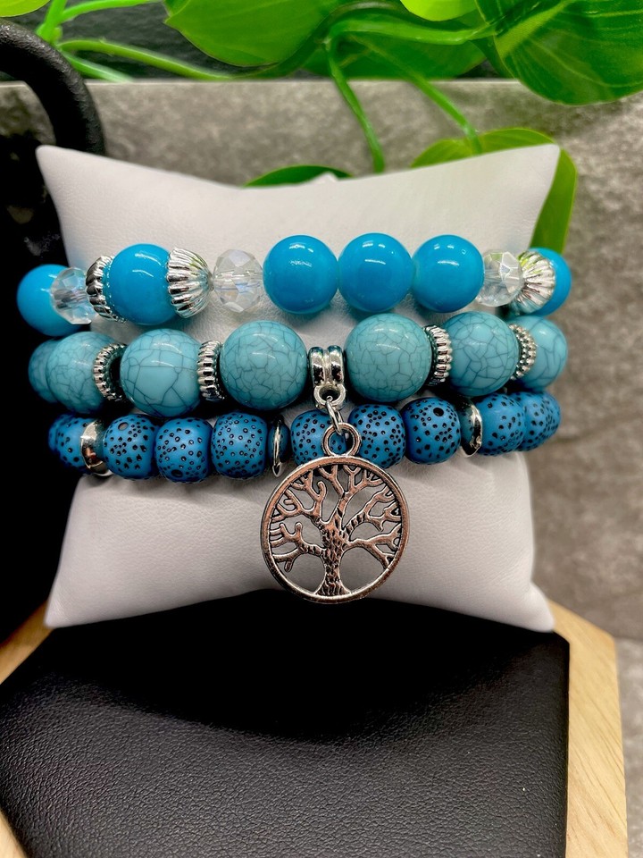 3 PC Handmade Boho Beaded Stackable 6.5” Plus Stretch Bracelet Set New ...