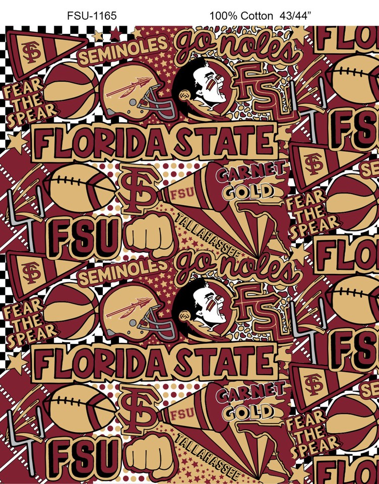 Florida State University FSU Seminoles Cotton Fabric by the Yard-ALL ...