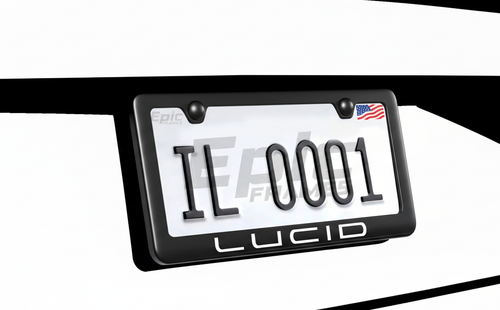 White Lucid EV Black Metal License Plate Frame W/ Screws and Caps | eBay