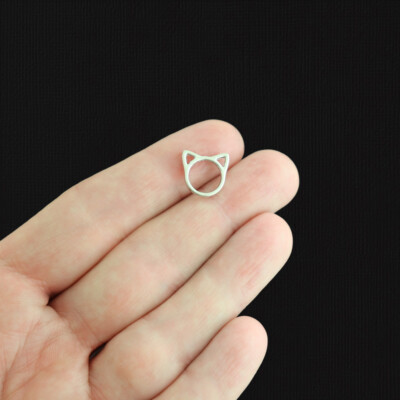 BULK 40 Cat Outline Silver Tone Charms 2 Sided - SC346 | eBay