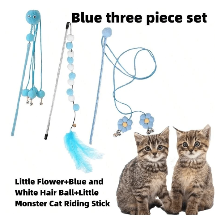 3 PCS Cat Teaser Stick Set - Interactive Play Toy for Fun & Exercise ...