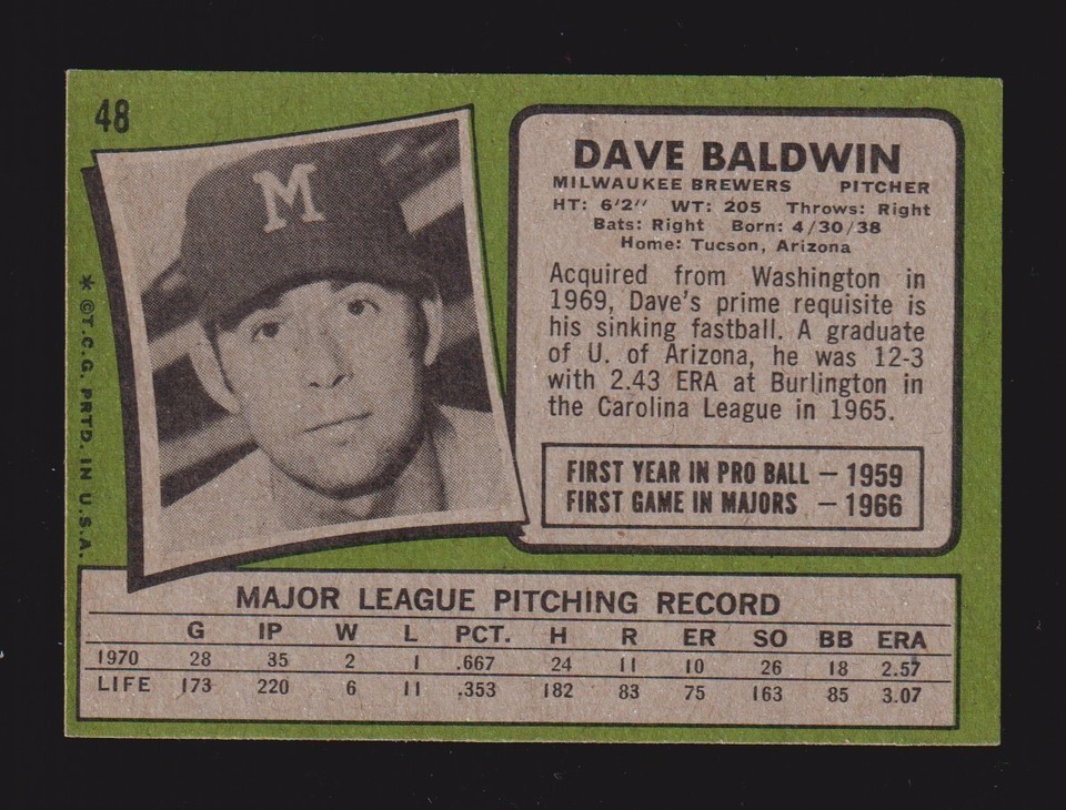 1971 TOPPS #48 Dave Baldwin MILWAUKEE BREWERS EX+ A | eBay