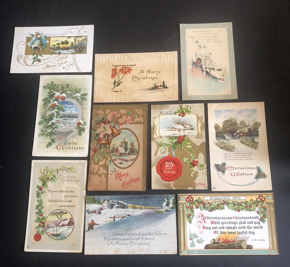 LOT/10 ANTIQUE CHRISTMAS VINTAGE POSTCARDS EARLY 1900's CONDITION ...