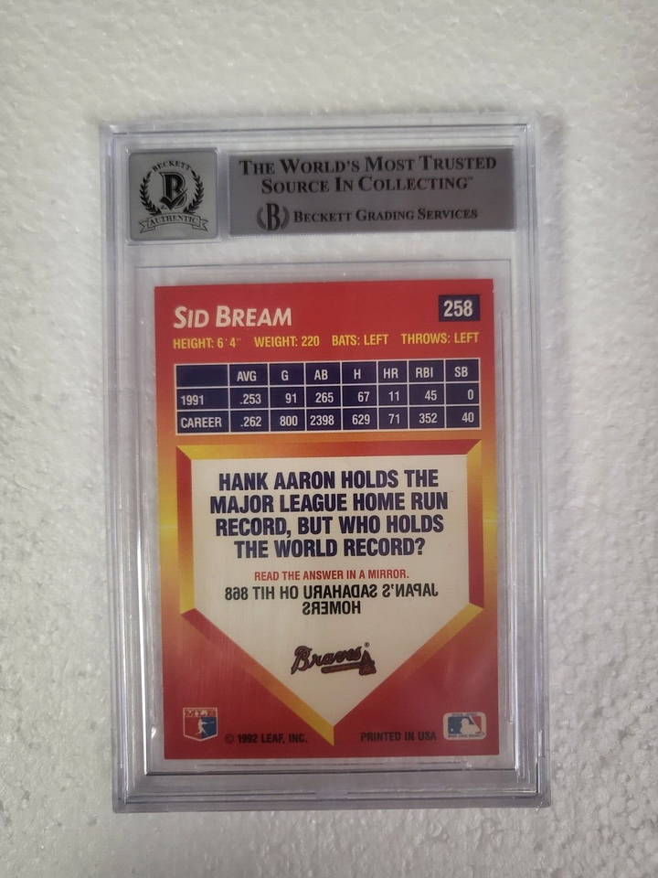 1992 TRIPLE PLAY SID BREAM ATLANTA BRAVES SIGNED AUTO #258 CARD BECKETT ...