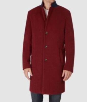 Tommy Hilfiger Mens Addison Maroon Single Breasted Wool Blend Overcoat ...