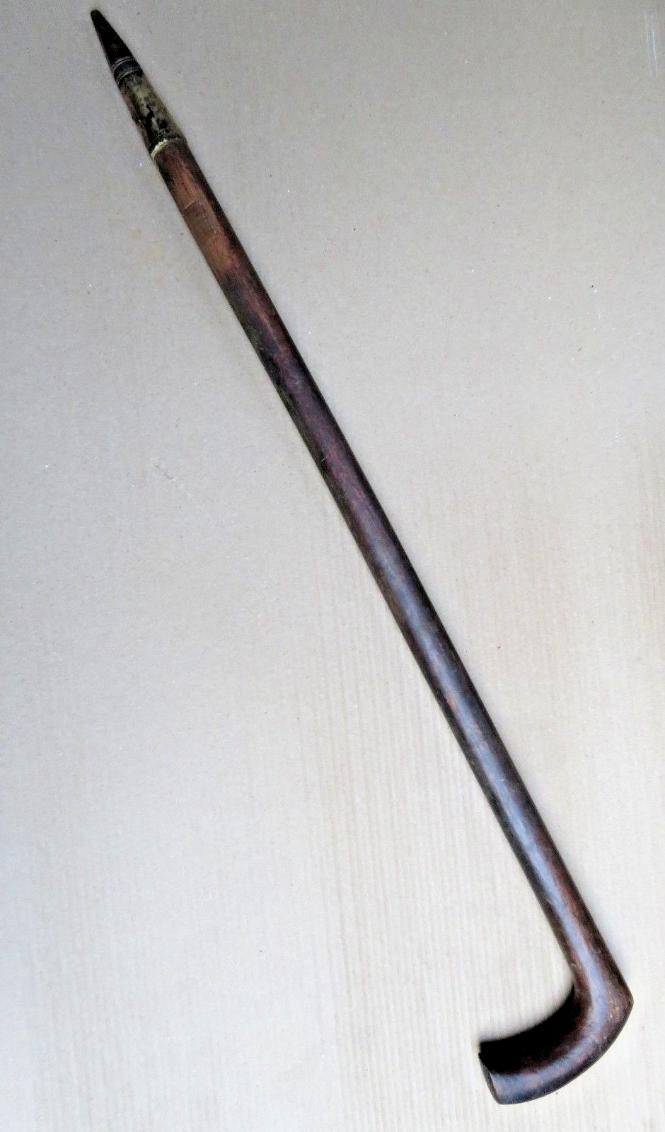 OLD AGED WALKING STICK CANE PALM GRIP HANDLE WALNUT WOOD SHARP IRON ...