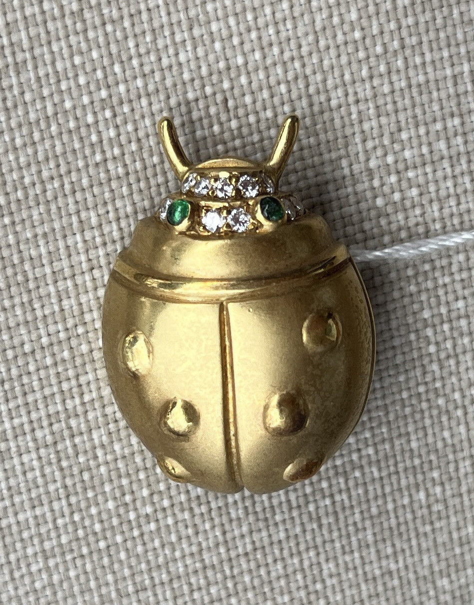 Large Diamond & Emerald Ladybug Pin 18K Solid Gold 9 … - Gem