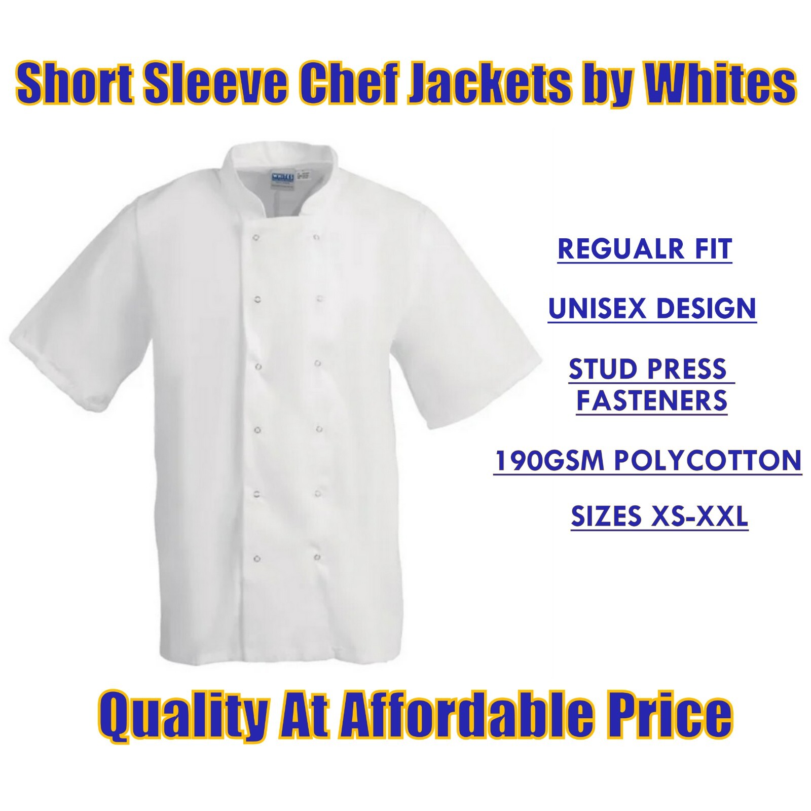 Personalised Embroidered WHITES Chefs Jacket Printed Short Sleeve ...