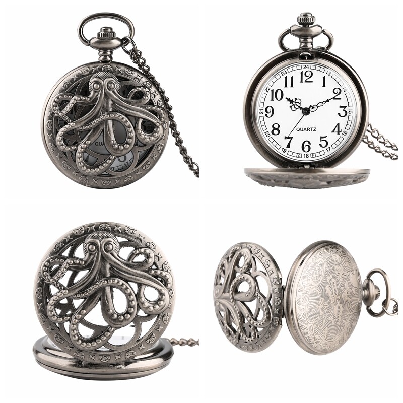Steampunk Quartz Analog Pocket Watch with Necklace Chain for Women Men ...