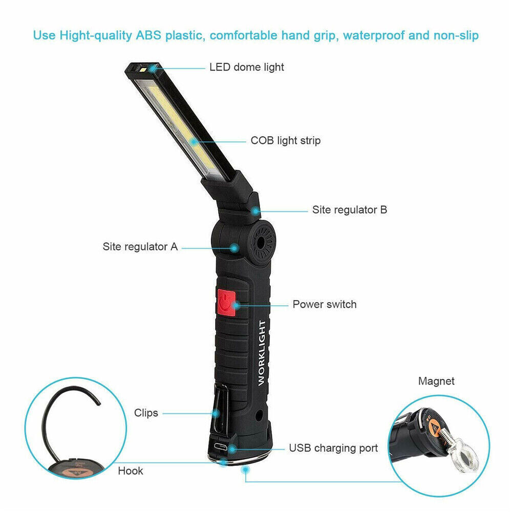 Rechargeable LED COB Work Light Mechanic Flashlight Lamp Magnetic Base ...
