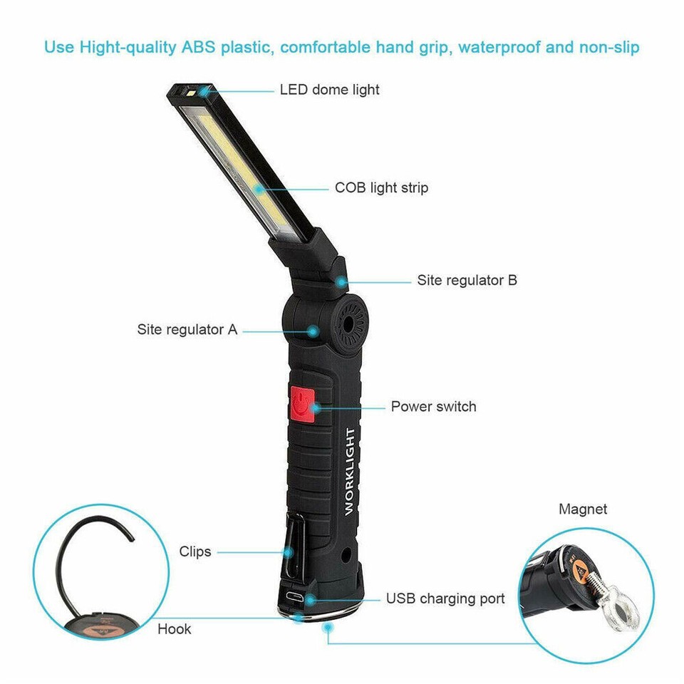 Rechargeable LED COB Work Light Mechanic Flashlight Lamp Magnetic Base ...