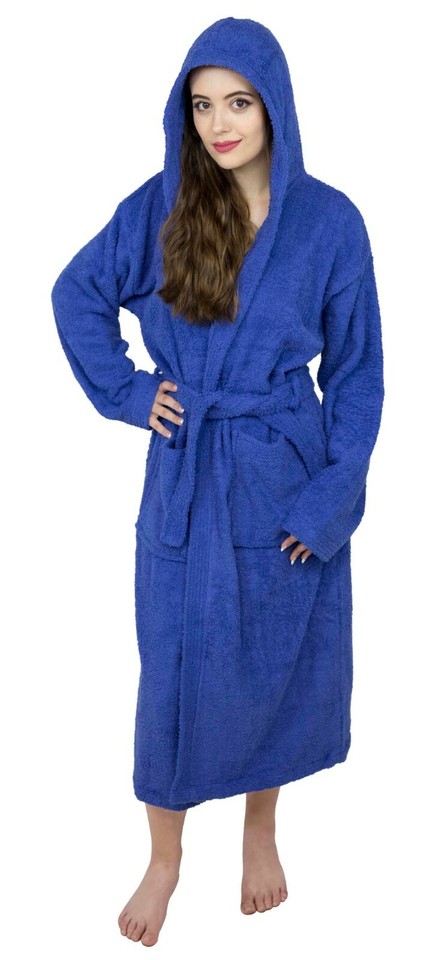 Womens Terry Towelling Hooded Bathrobe Cotton Dressing Gown Spa Robe ...