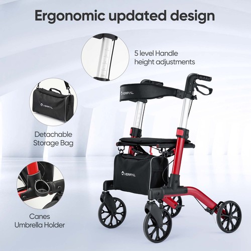 Dual-Folding Rollator Walker 350LB Capacity Aluminum Rolling Walker 8 ...