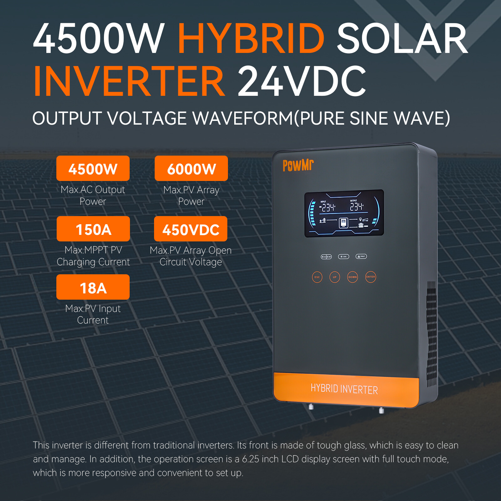 4500W 24V Off Grid Solar Hybrid Inverter 150A MPPT Charger Controller ...