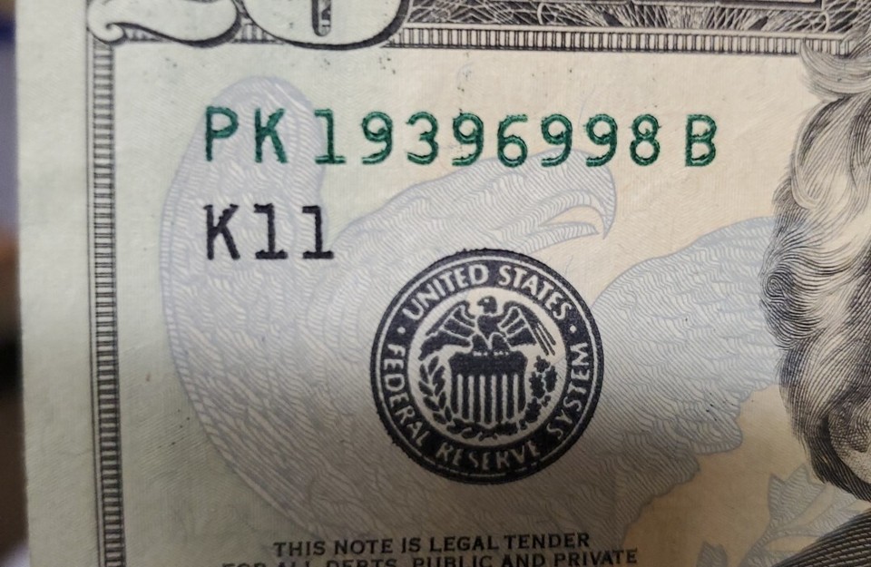 🚫Error‼️ $20 Twenty Dollar Bill Ink Smudged In Left Ser.# PK 19396998 B ...