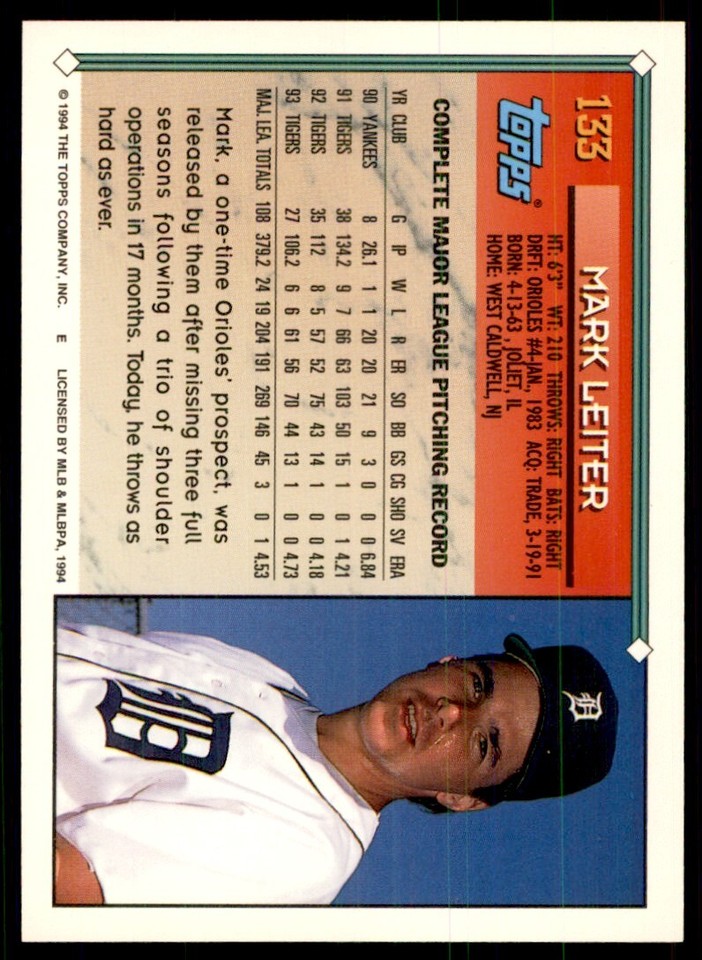 1994 Topps Mark Leiter Baseball Cards #133 | eBay