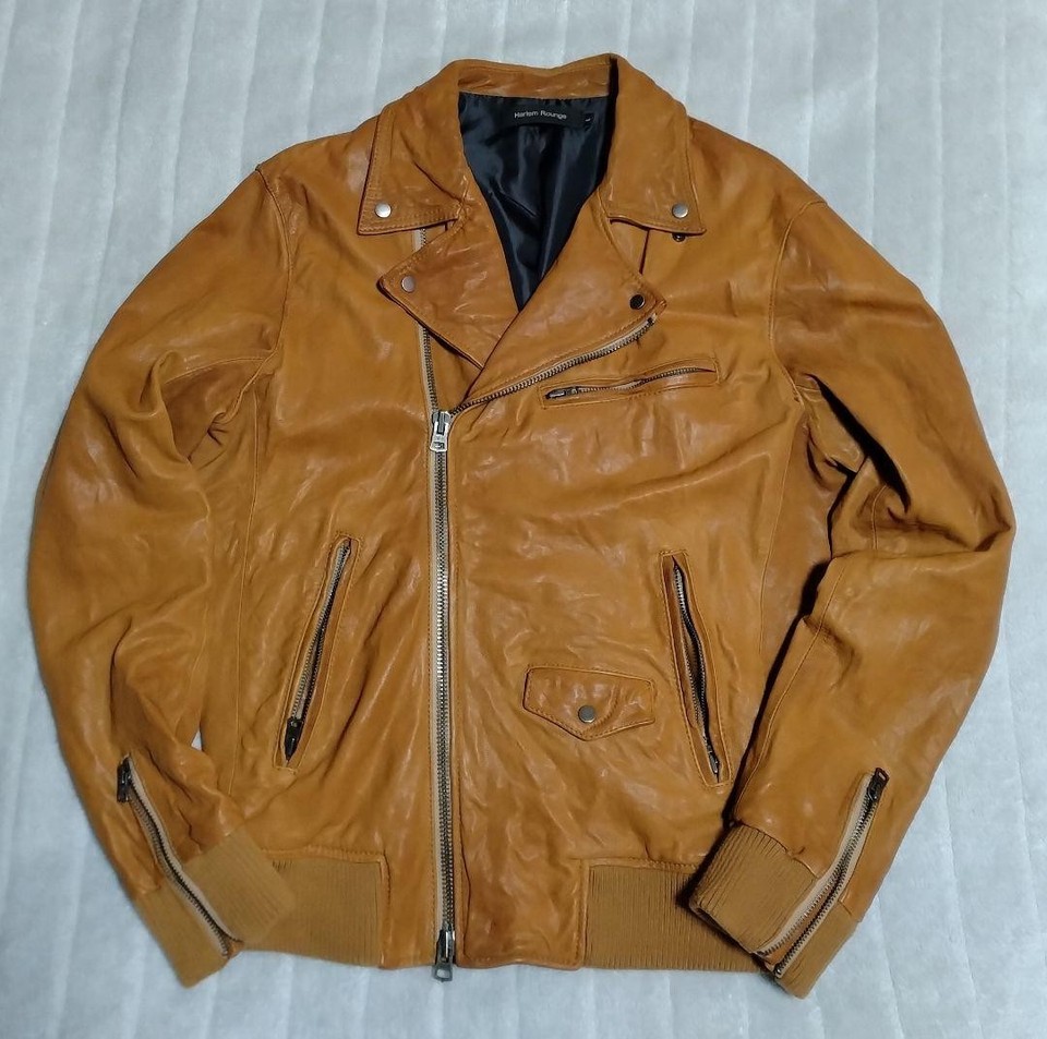 Harlem Rounge Camel Leather Double Rider Jacket Size 46 | eBay UK
