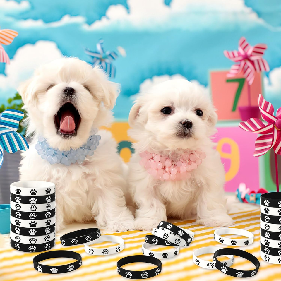 56Pcs Paw Print Silicone Bracelets,Dog Paw Print Rubber Wristbands for ...