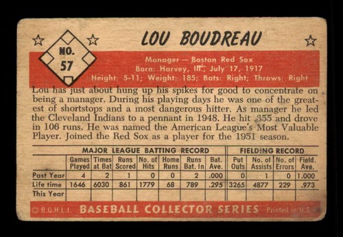 1953 Bowman Color #57 Lou Boudreau GOOD X2667813 | eBay