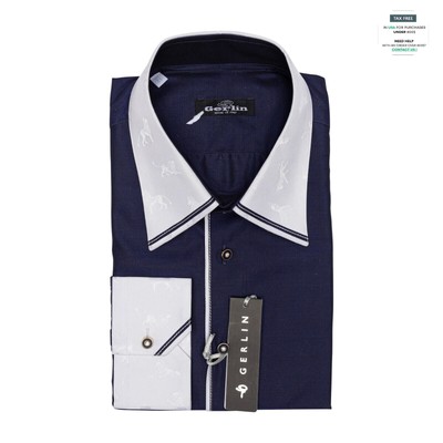 LUXURY GERLIN Shirt "LIONS" Blue ALUMO Cotton 16 - 41 6A BIJAN | eBay UK